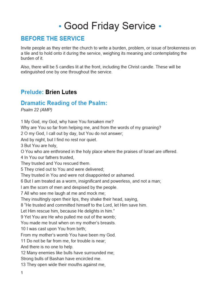 Good Friday Service Outline and Readings | PDF | Jesus | Crucifixion Of ...