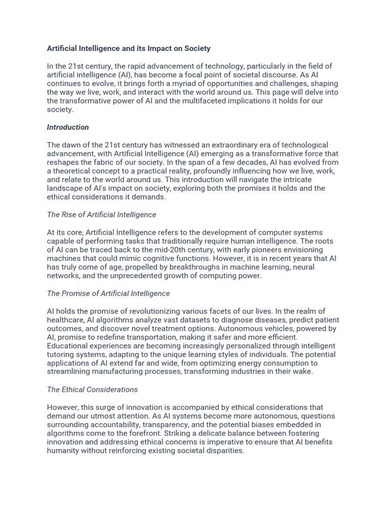 AI's Societal Impact: Opportunities & Ethics | PDF | Artificial ...