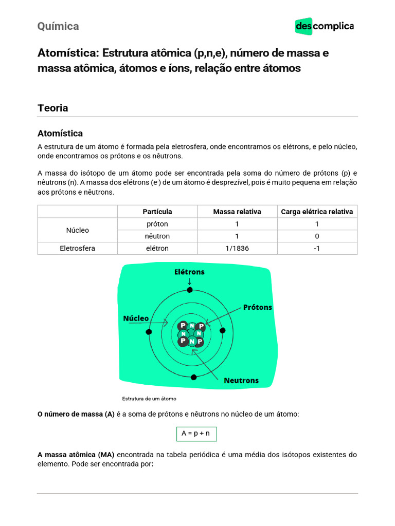 VOD-química-Atomística - Estrutura Atômica (P, N, E), Número de Massa e Massa Atômica, Átomos e ...