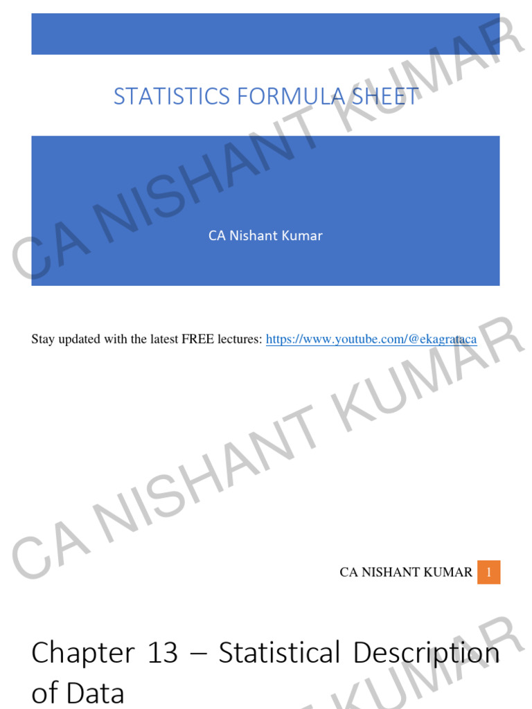 Statistics Formula Sheet | PDF | Mean | Statistical Theory