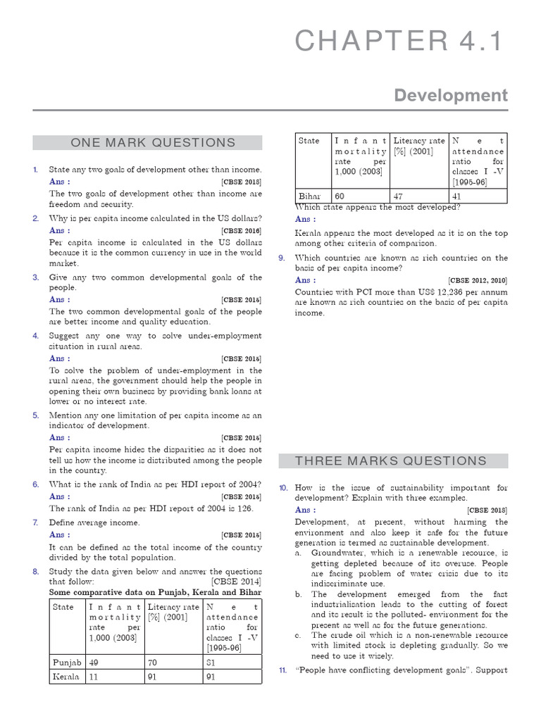 CBSE - Class - 10 - SST - Economics - Chapter - 1 - Development | PDF ...