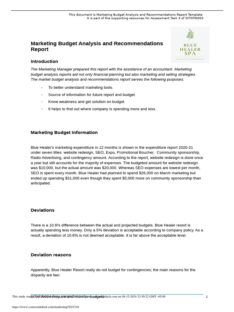 Marketing Budget Analysis and Recom Report Template | PDF | Budget ...