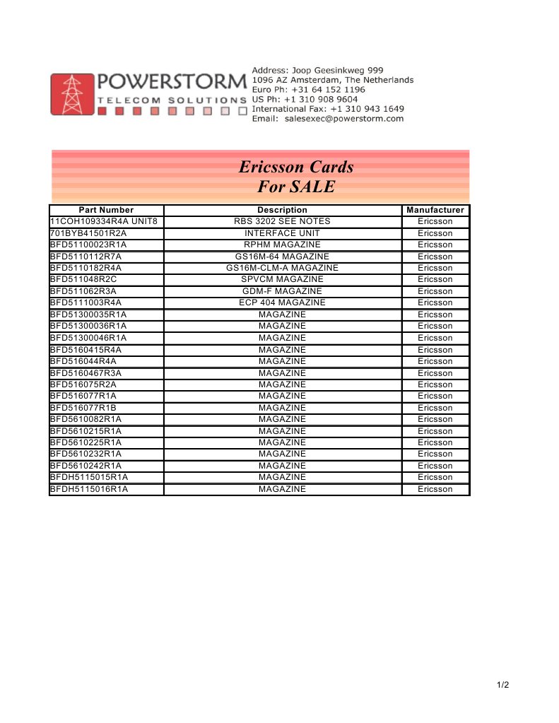 Ericsson Cards For Sale From Power Storm 4SU09031016 | PDF | Technology ...