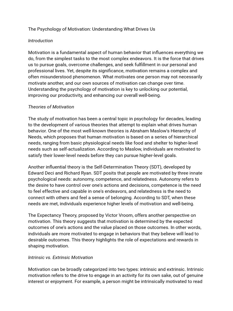 The Psychology of Motivation - Understanding What Drives Us | PDF ...