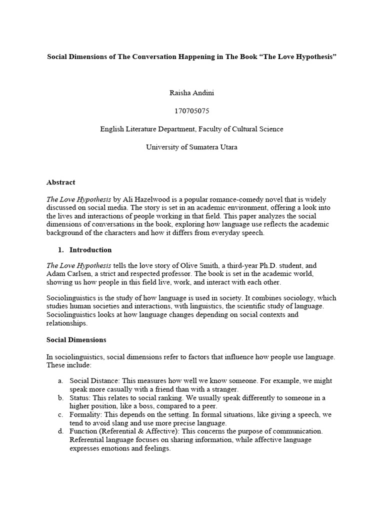Social Dimensions of The Conversation Happening in The Book "The Love ...