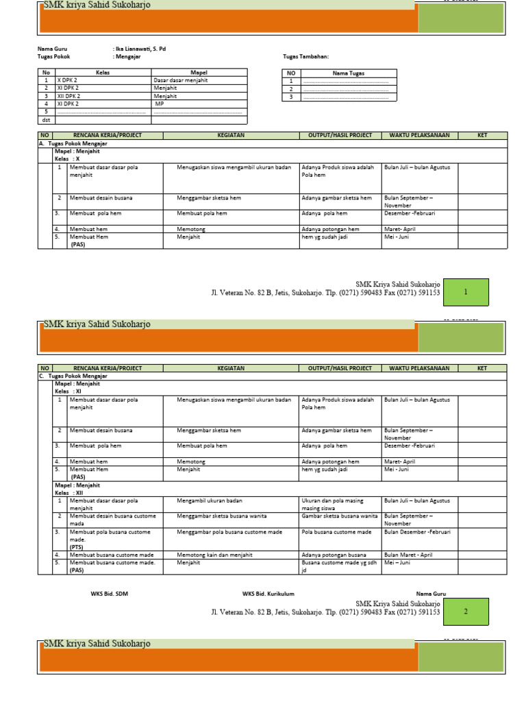 PROGRAM KERJA GURU 2024-2025 (Dalam 1 Tahun) | PDF