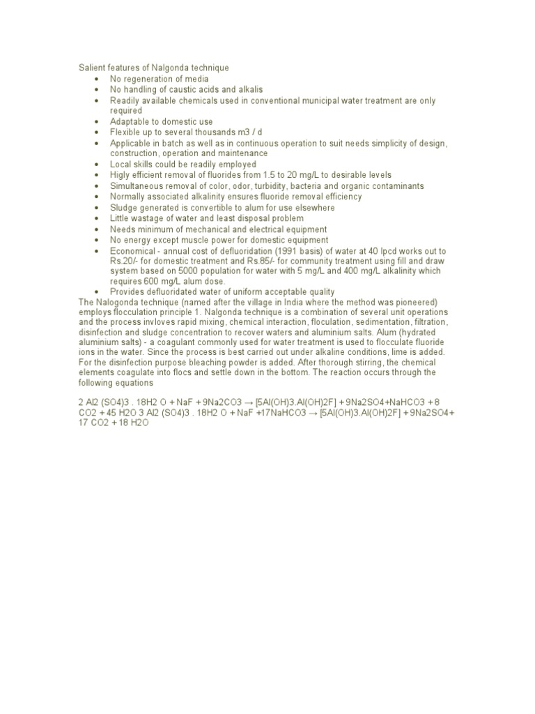 Salient Features of Nalgonda Technique | PDF | Adsorption | Fluoride