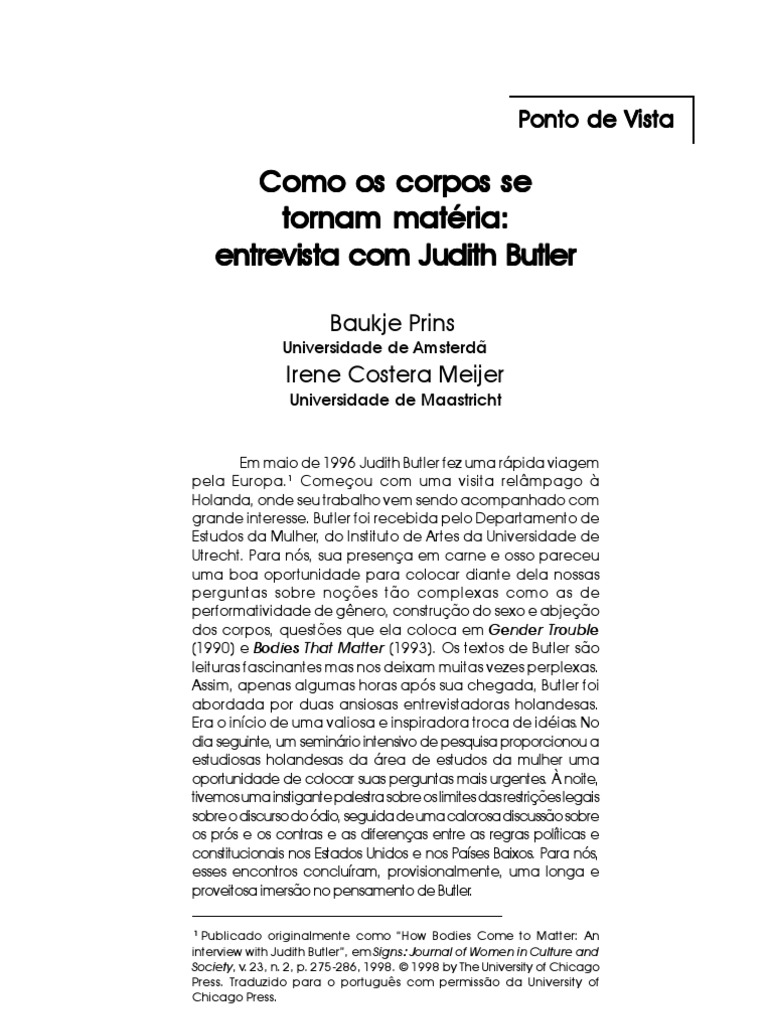 Como Os Corpos Se Tornam Matéria. Judith Butler | PDF | Feminismo ...