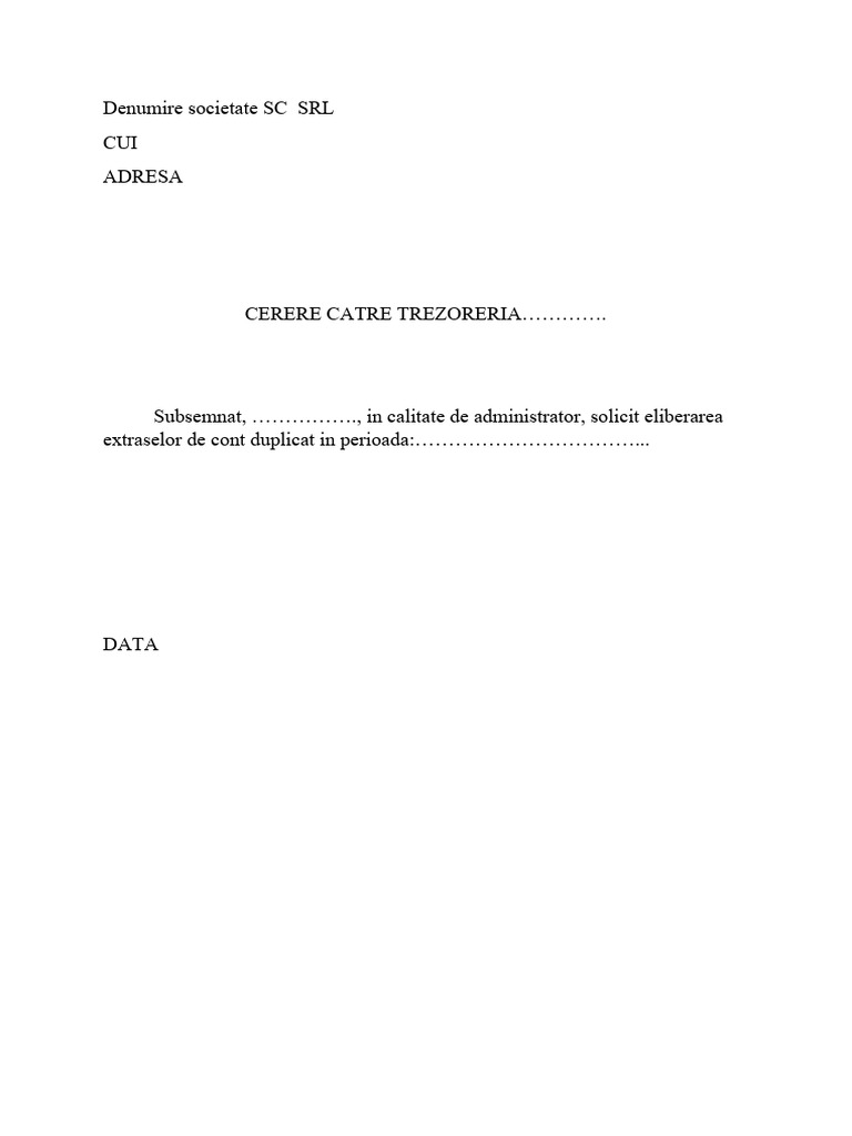 Model Cerere Trezorerie | PDF