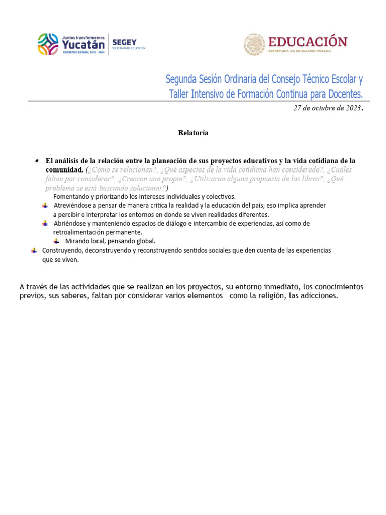 2023-2024 Relatoria Segunda Sesion Cte Morelos | PDF | Enseñando | Cognición