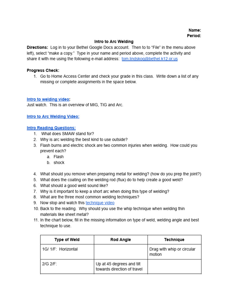 Intro To Arc Welding Blog Activity | PDF