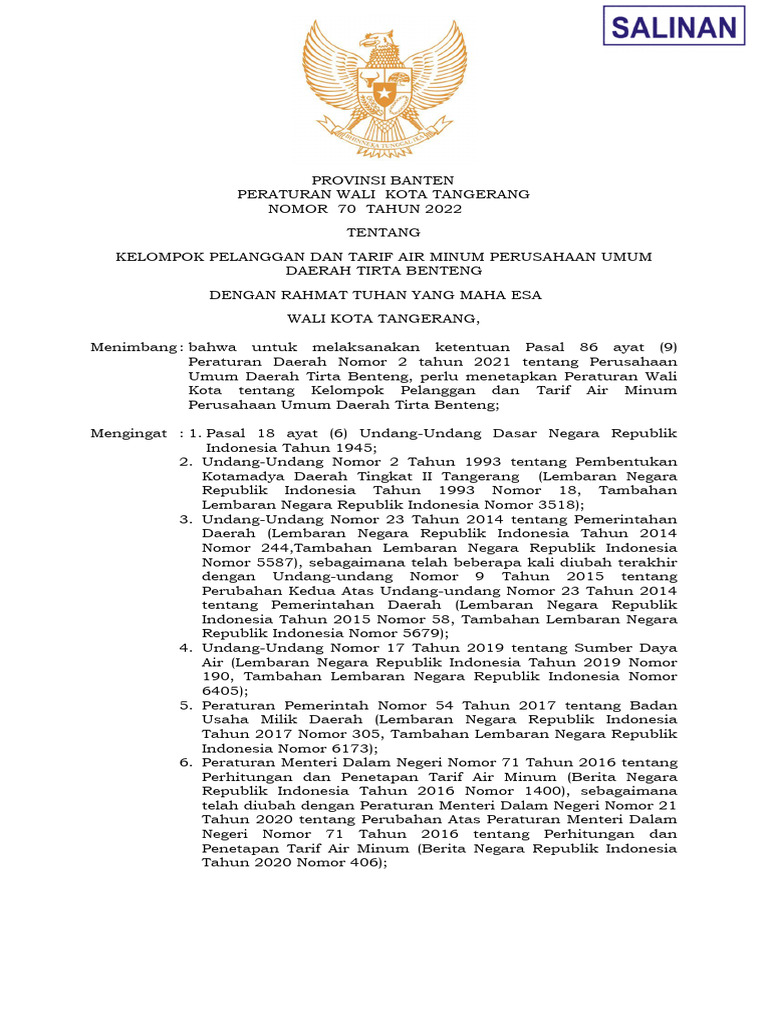 Perwal No 70 Tahun 2022 | PDF