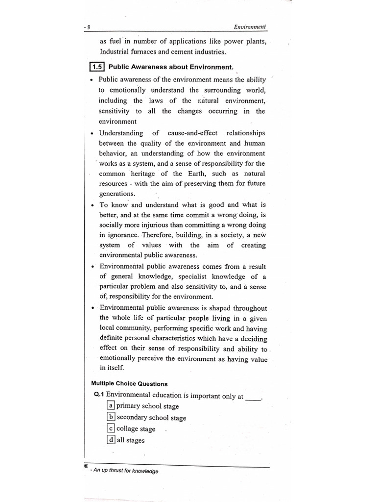 Environmental Studies Chapter 1 MCQ | PDF