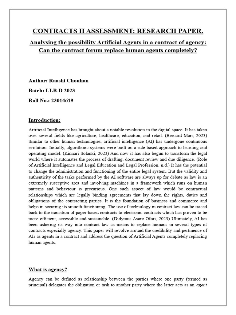 AI as Agents in Contract Law Analysis | PDF | Artificial Intelligence ...