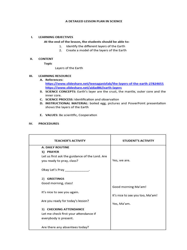 Lesson Plan About Layers of Earth - 092205 | PDF | Crust (Geology ...