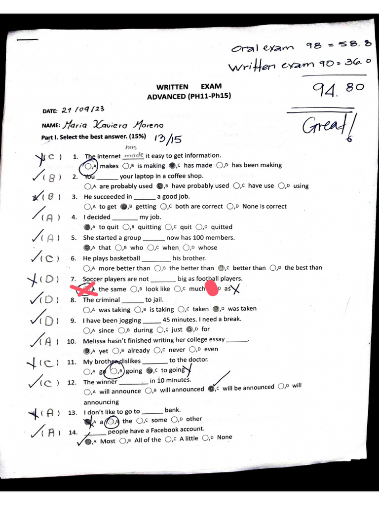 Advanced Key Answers | PDF