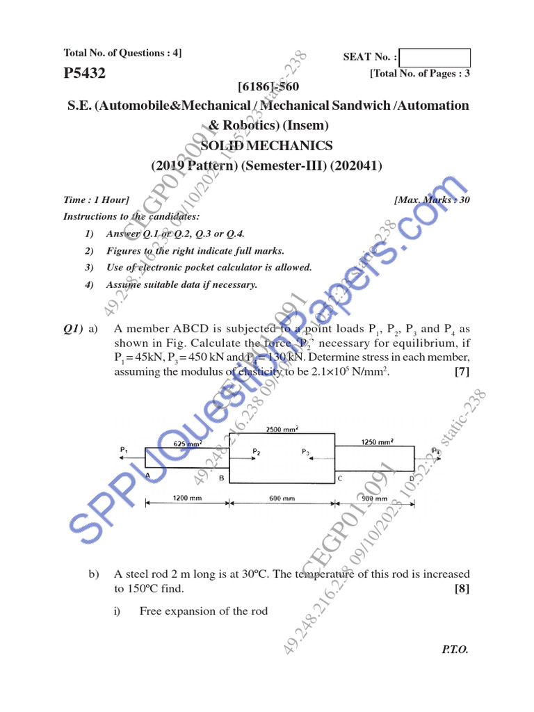 Be - Mechanical Engineering - Semester 3 - 2023 - October - Solid Mechanics SM Pattern 2019 ...