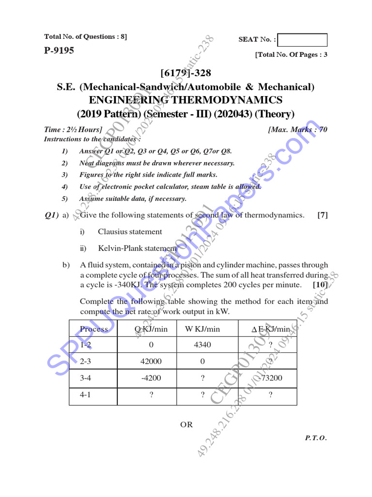 Be Mechanical Engineering Semester 3 2023 November Engineering Thermodynamics Et Pattern 2019 ...