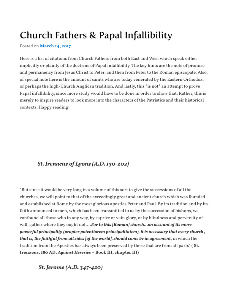 Church Fathers Papal Infallibility Erick Ybarra | PDF | Saint Peter ...