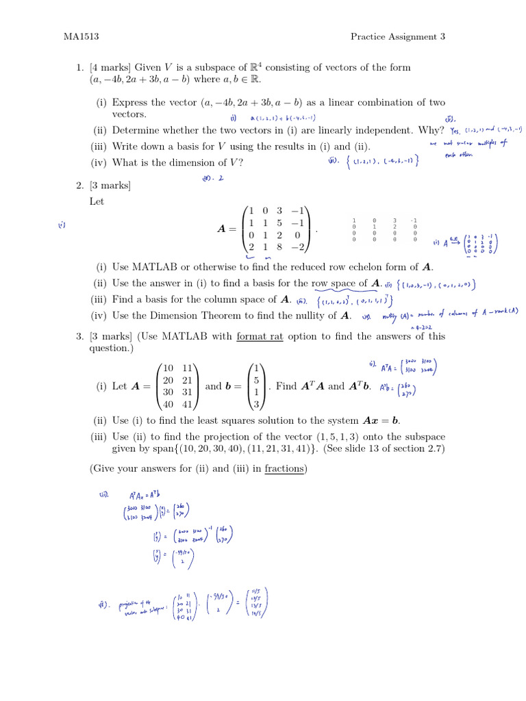 MA1513 P3 | PDF | Linear Subspace | Geometry