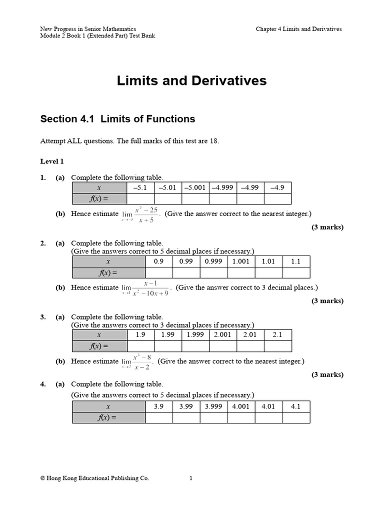 Limits and Derivatives: Section 4.1 Limits of Functions | PDF | Slope | Tangent