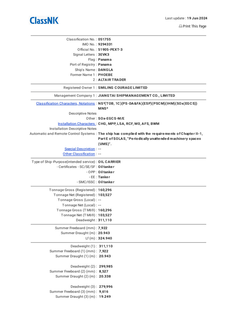 ClassNK Register of Ships - M - S DANGLA (CNo.051755) | PDF | Tonnage | Heavy Industry