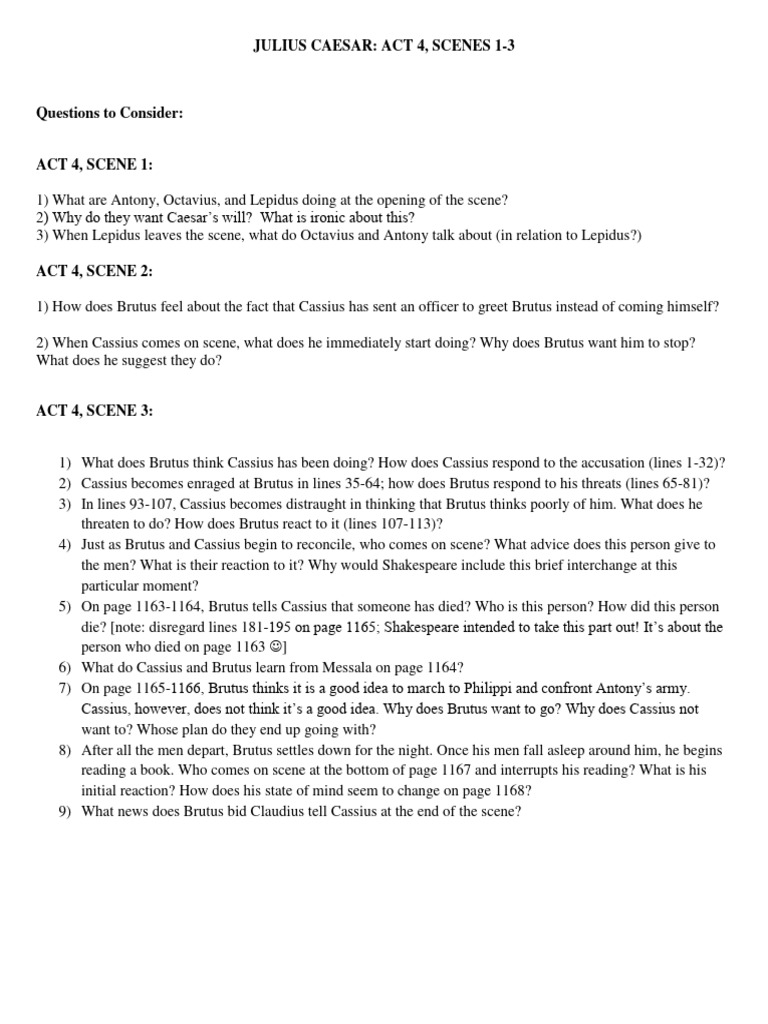 Julius Caesar - Act 4 Questions | PDF | Religion & Spirituality