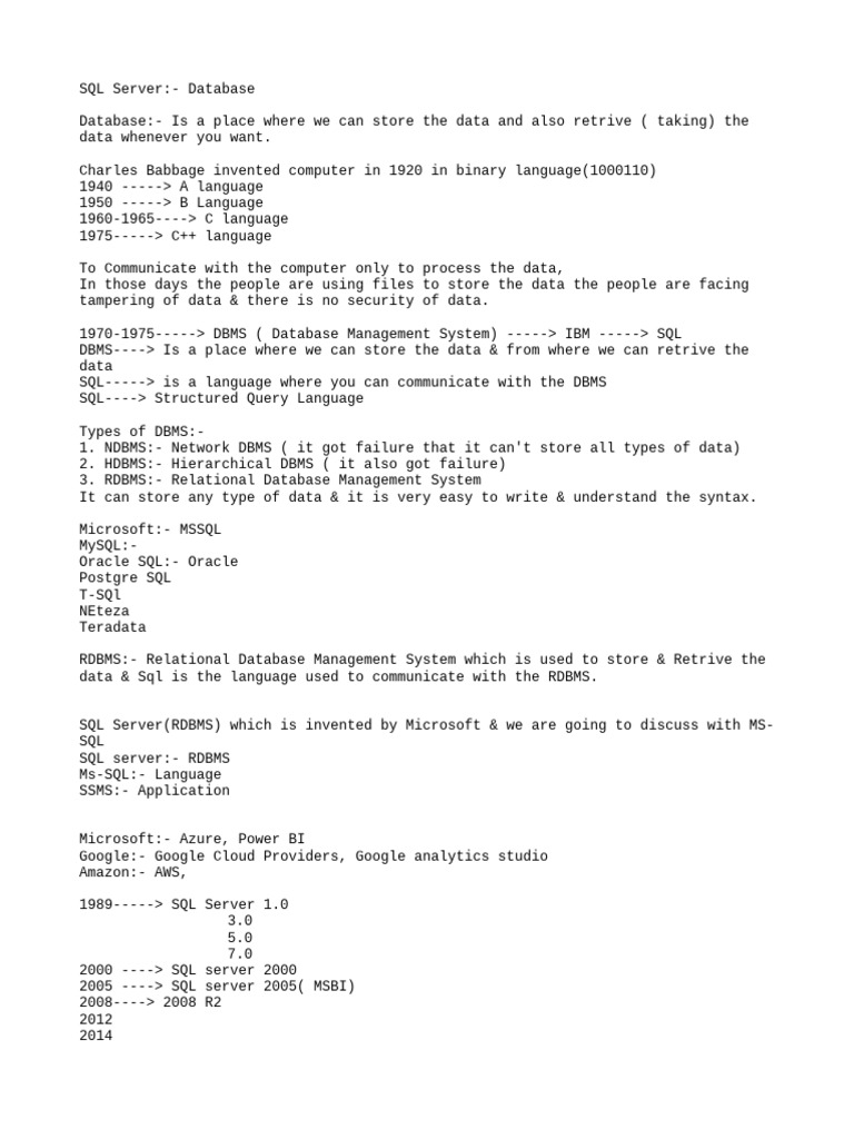 SQL Server Notes | PDF | Relational Database | Databases