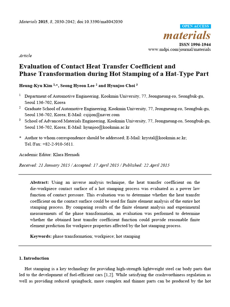 Evaluation of Contact Heat Transfer Coefficient An | PDF | Heat Transfer | Heat