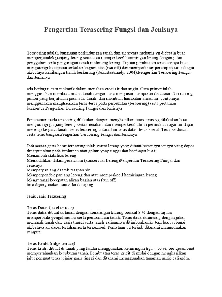 Pengertian Terasering Fungsi Dan Jenisnya | PDF