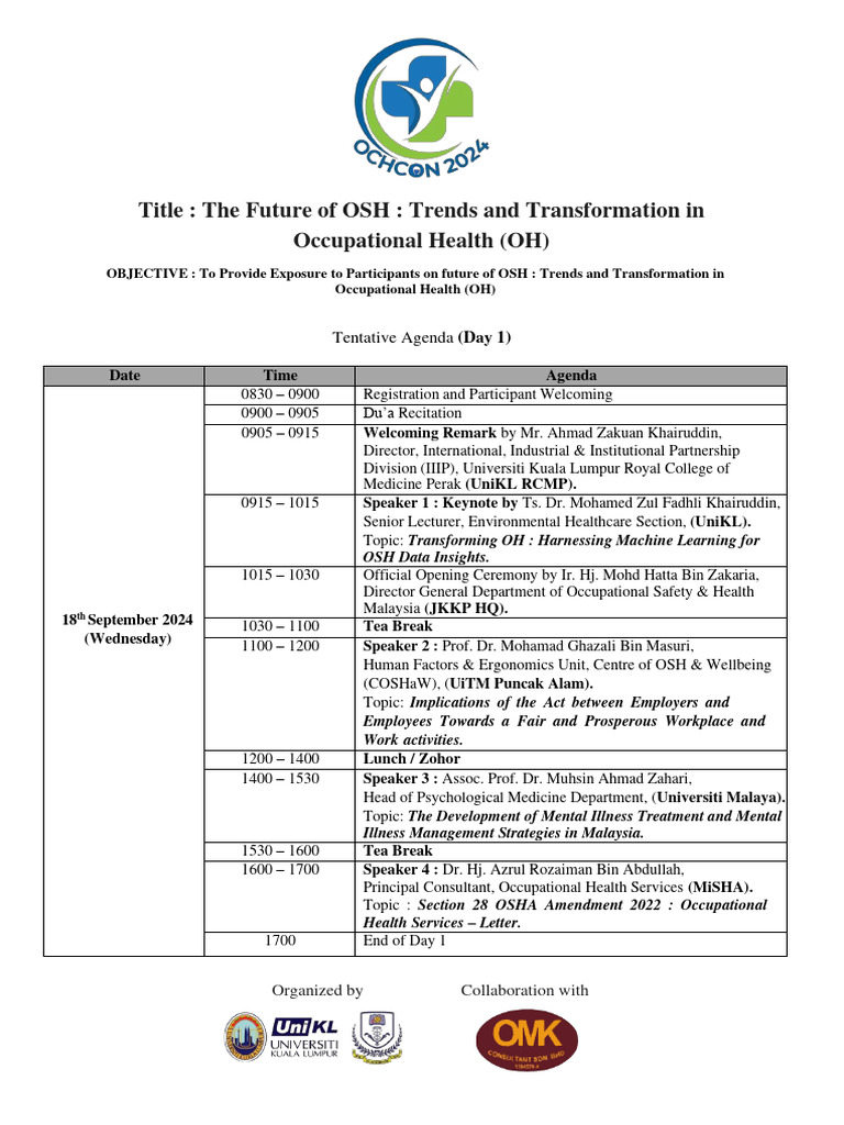 Tentative Programme Ochcon 2024 Official | PDF | Occupational Safety And Health | Social Programs