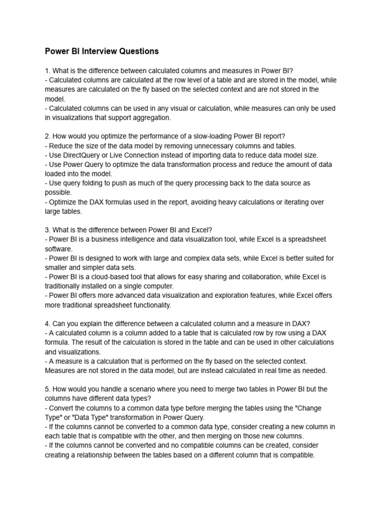 Interview QNA-Power Bi.docx | PDF | Microsoft Excel | Pie Chart