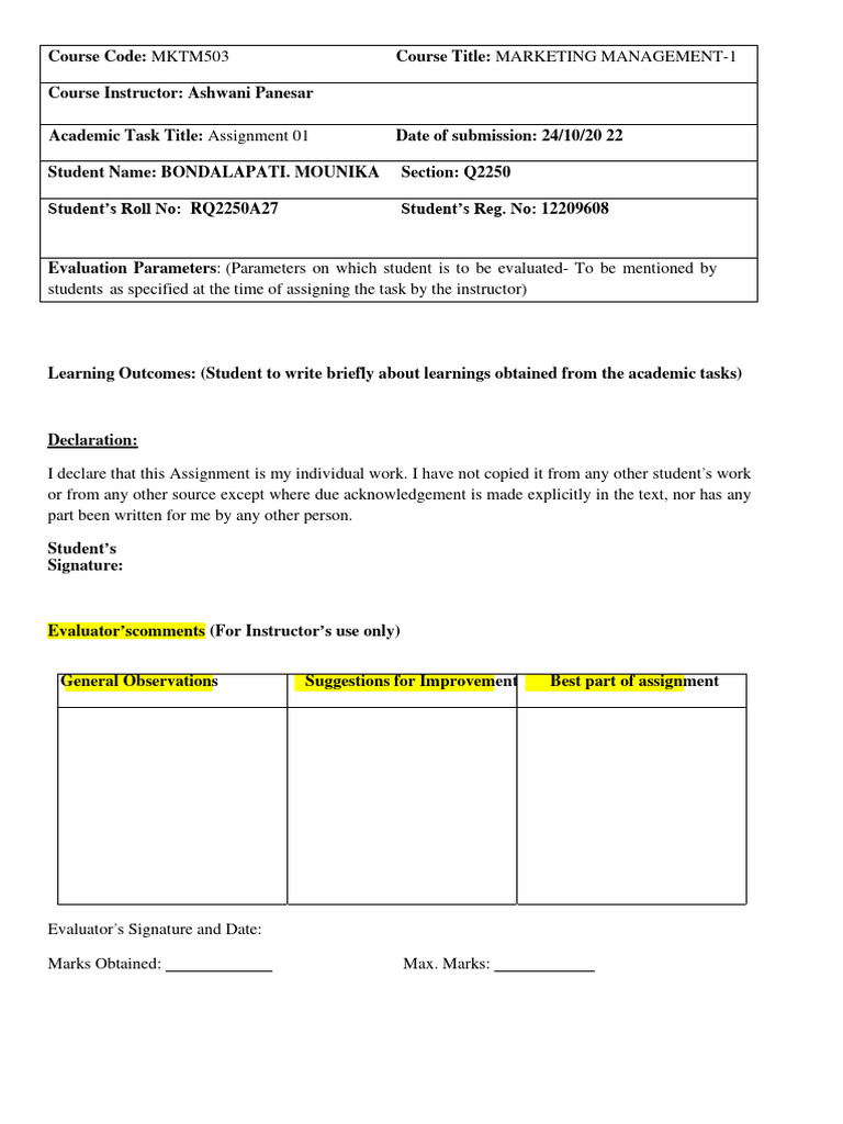 Mounika 12209608 Marketing Ca | PDF | Market Segmentation | Marketing