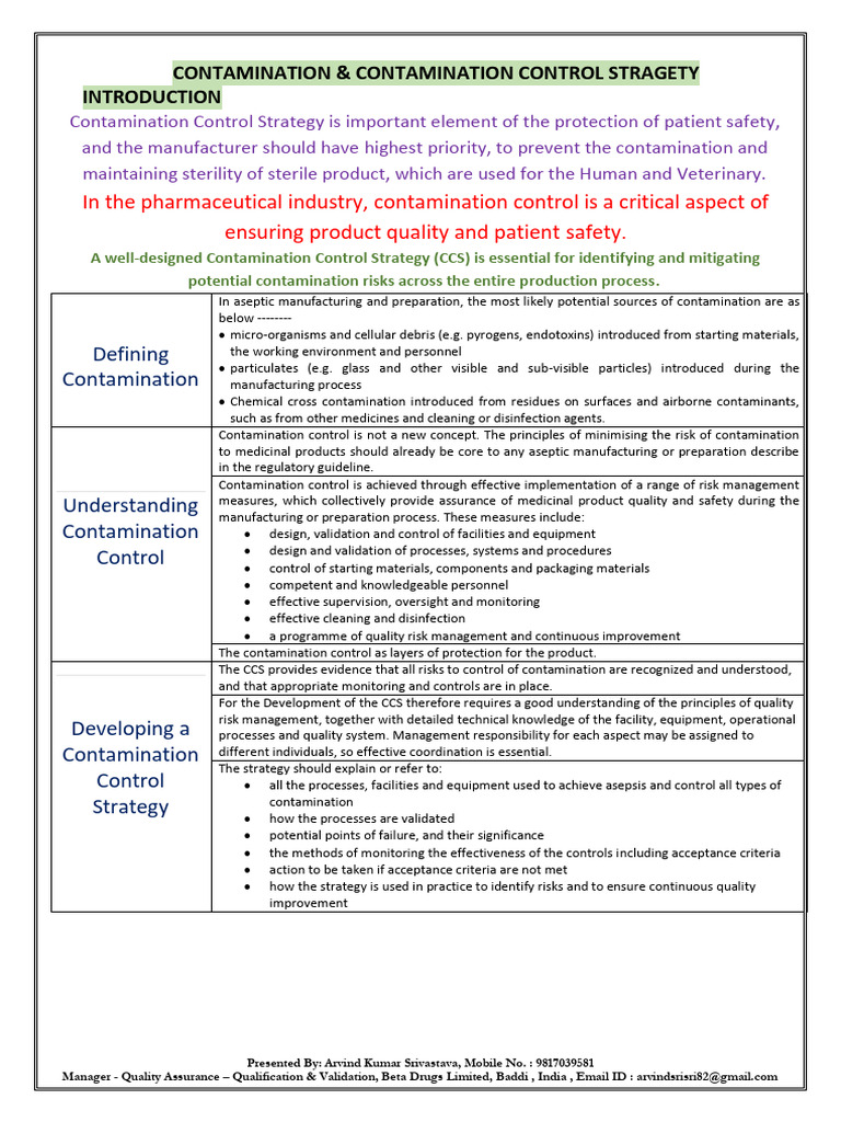 Contamination Control Strategy in Pharma | PDF | Sterilization ...