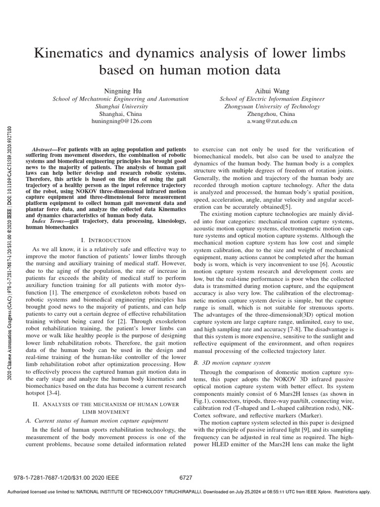 Kinematics and Dynamics Analysis of Lower Limbs Based On Human Motion Data | PDF | Walking ...