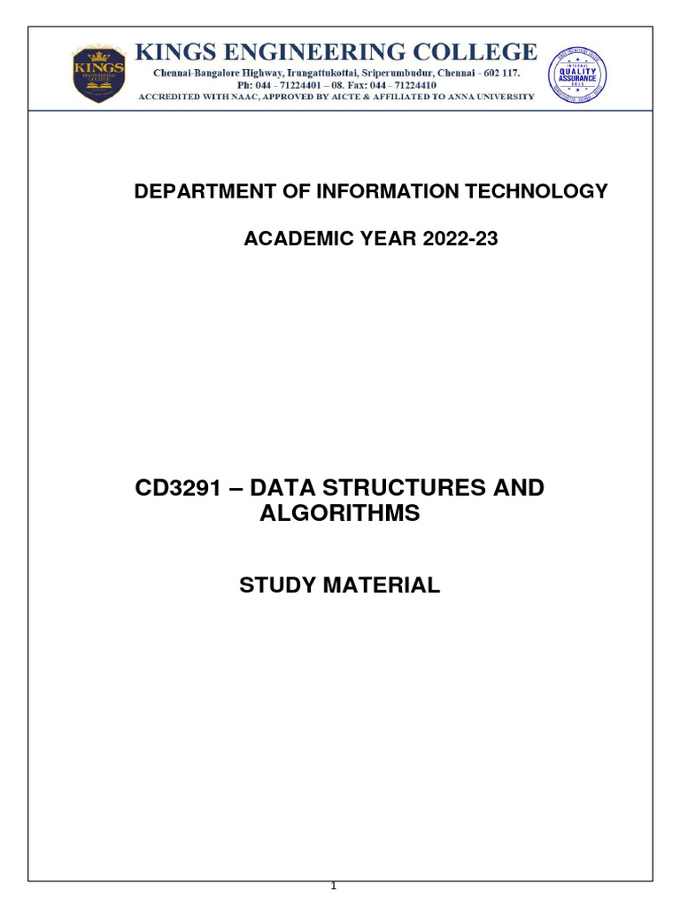 cd3291 Dsa Study Material | PDF | Class (Computer Programming ... cd3291 Dsa Study Material | PDF | Class (Computer Programming ...
