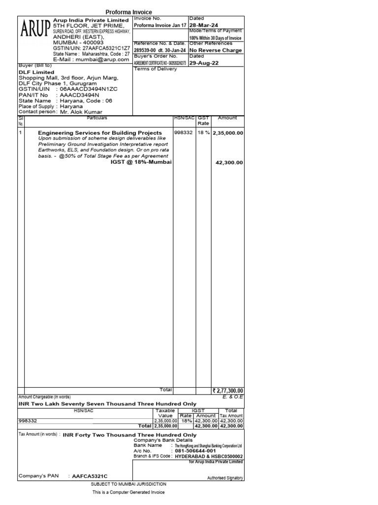 Proforma Invoice Jan 17-DLF-Revised | PDF | Taxation | Taxes