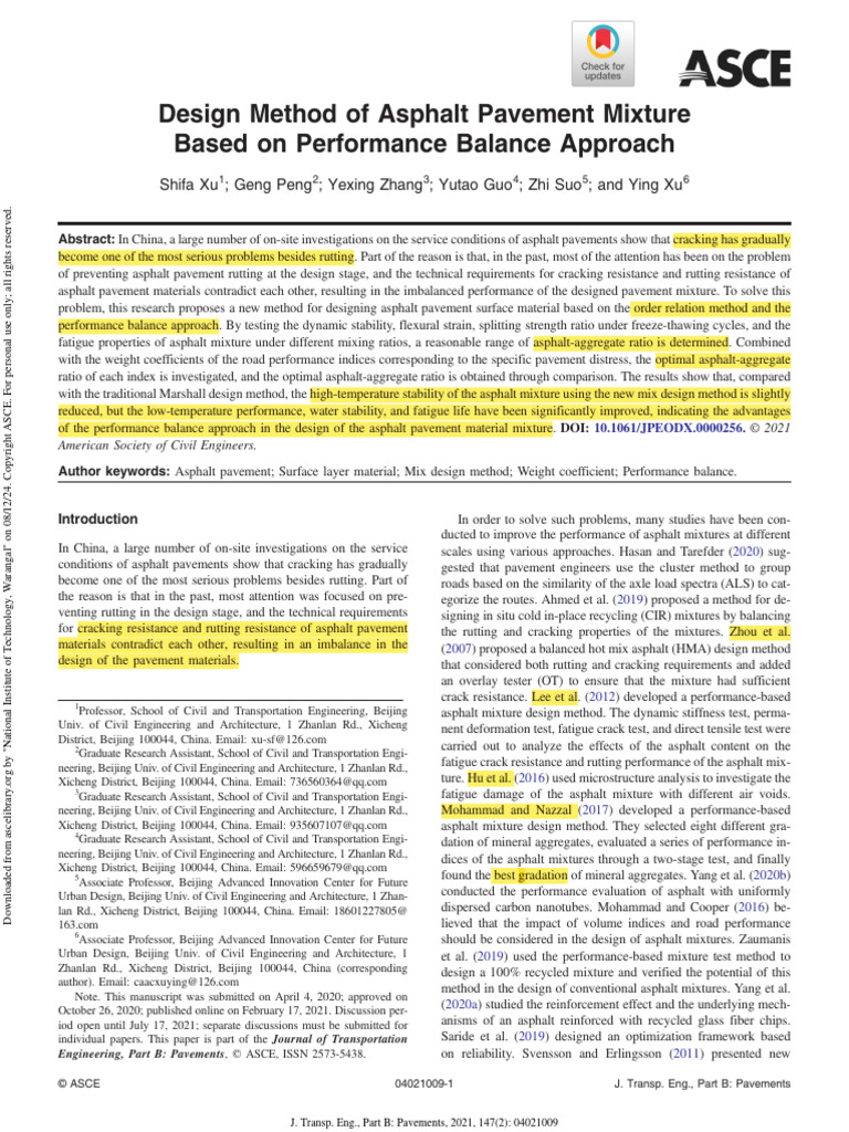 Xu Et Al 2021 Design Method of Asphalt Pavement Mixture Based On Performance Balance Approach ...