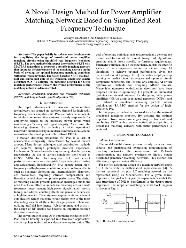 A Novel Design Method For Power Amplifier Matching Network Based On Simplified Real Frequency ...