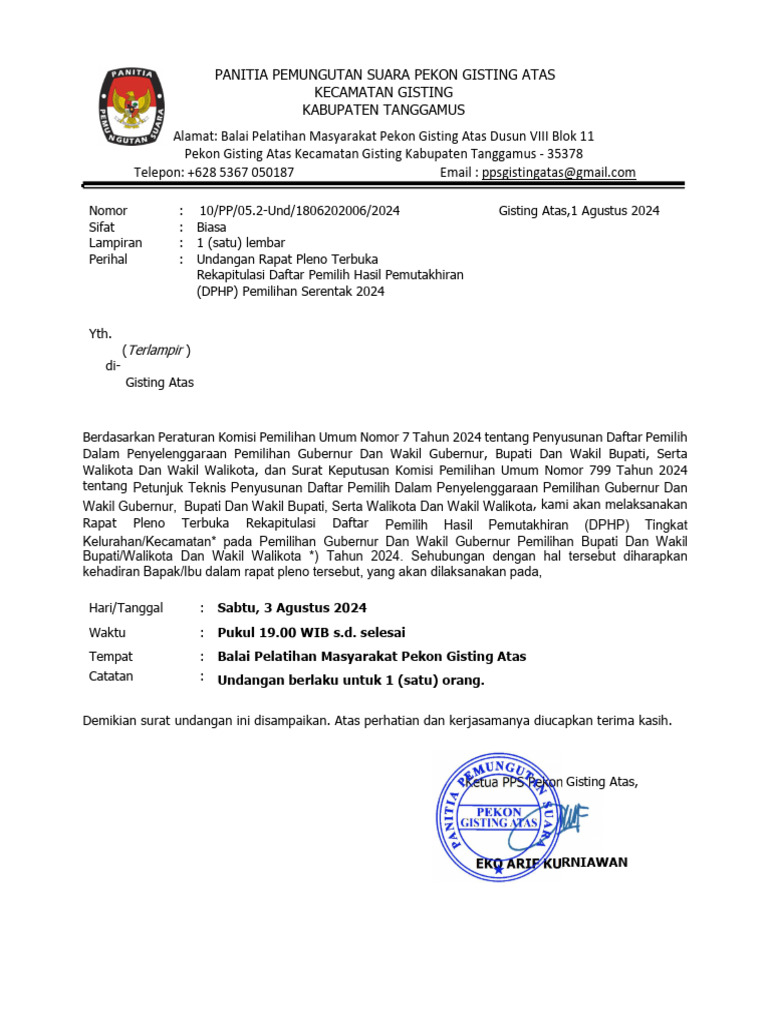 Undangan Rapat Pleno DPHP | PDF