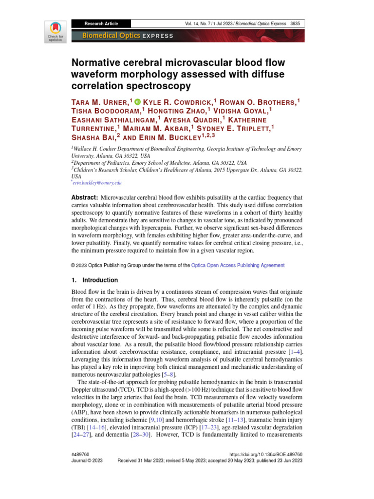 Normative Cerebral Microvascular Blood Flow Wavefo | PDF | Medical ...