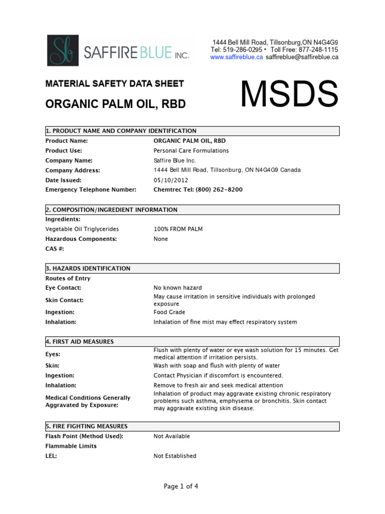 Msds Palm Oil Organic | PDF | Water | Waste Management