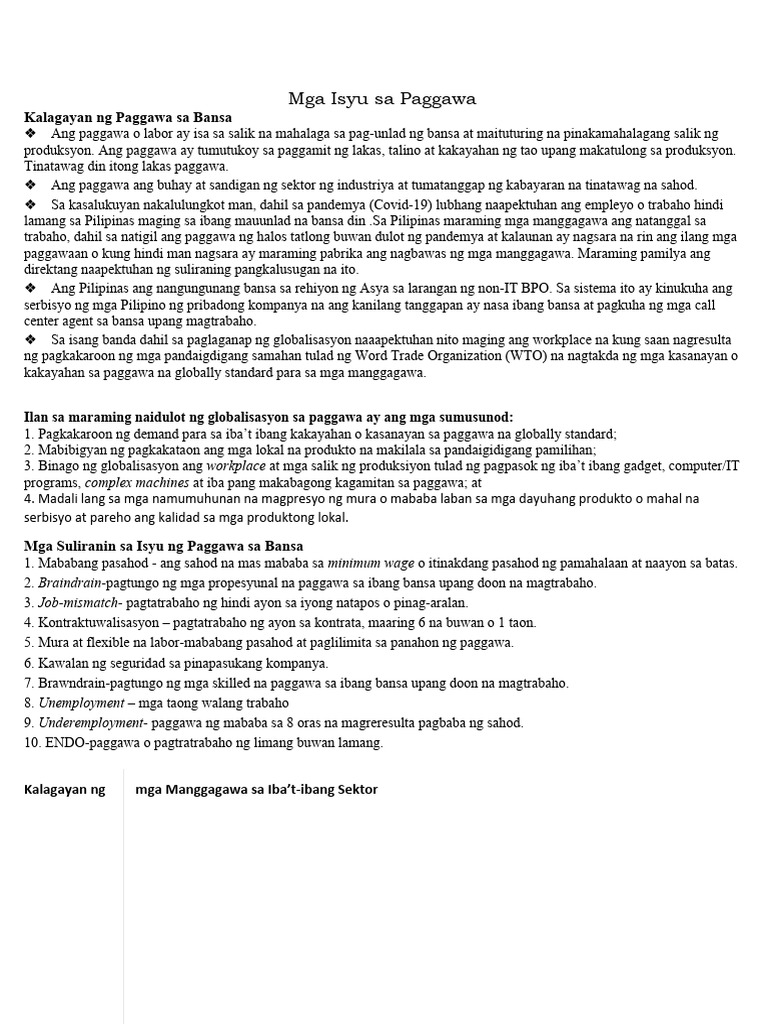 Mga Isyu Sa Paggawa | PDF