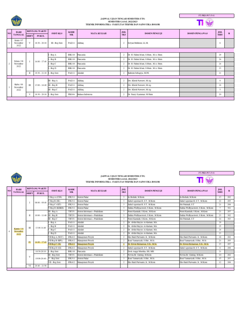 Jadwal UTS Gasal 2022 - 2023 | PDF Jadwal UTS Gasal 2022 - 2023 | PDF