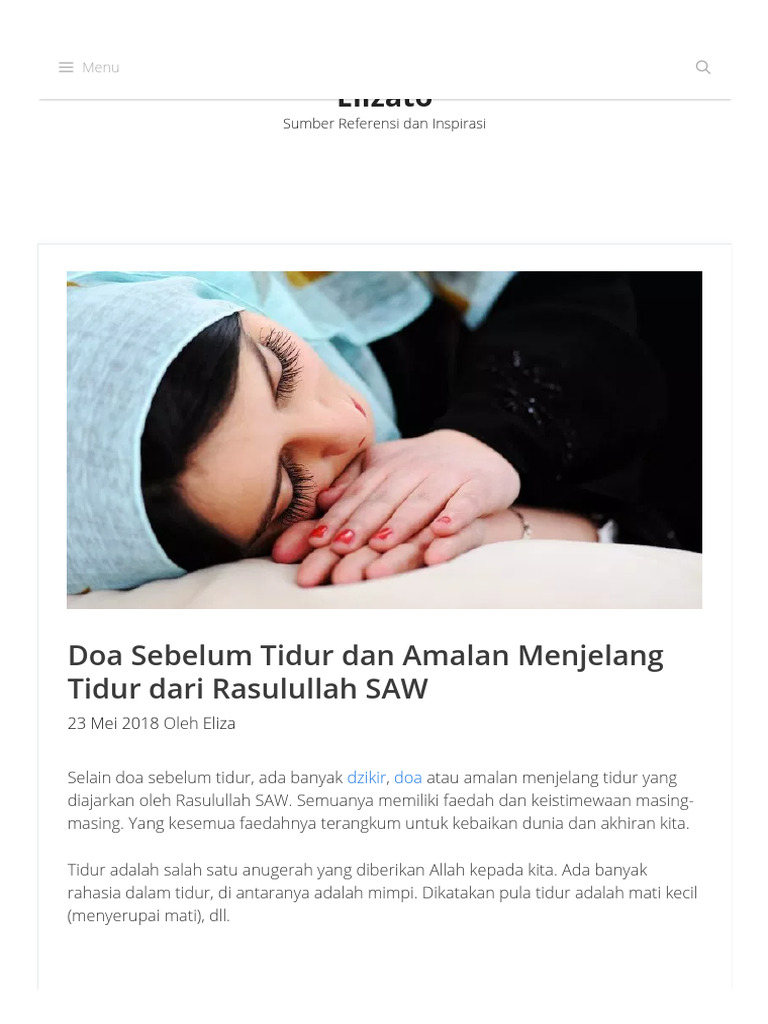 Doa Sebelum Tidur dan Amalan Menjelang Tidur dari Rasulullah SAW | PDF