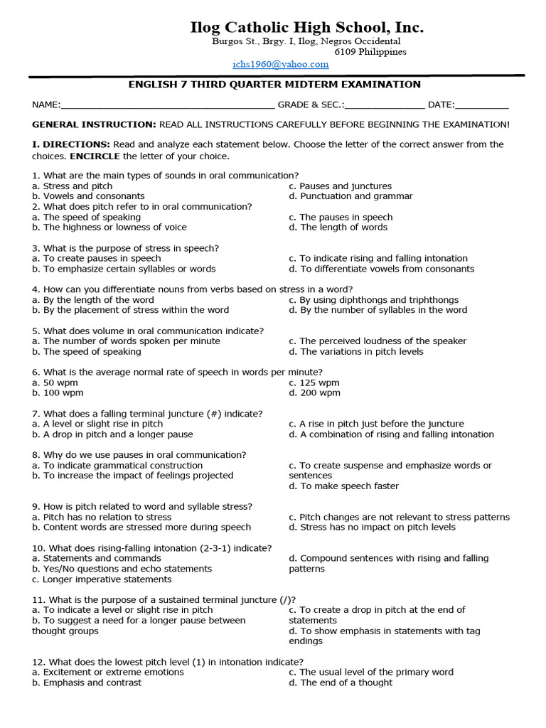 Grade 7 3RD Qtr. Midterm Exam | PDF | Stress (Linguistics) | Word