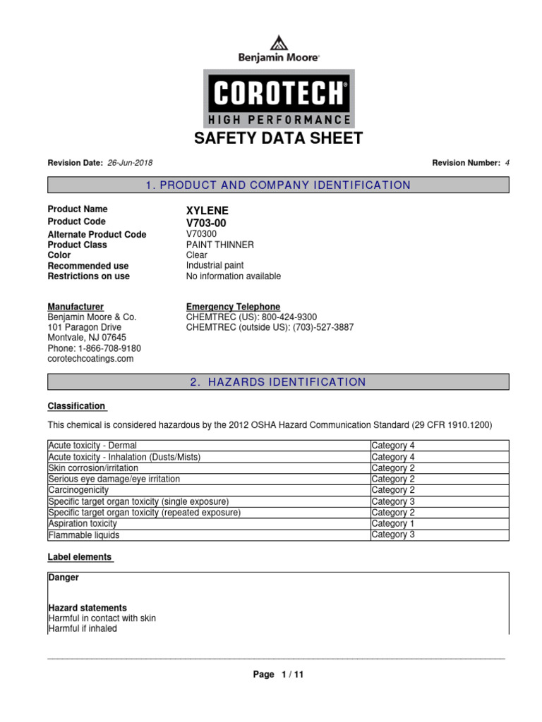 Xylene Safety Data Sheet (SDS) | PDF | Toxicity | Personal Protective ...
