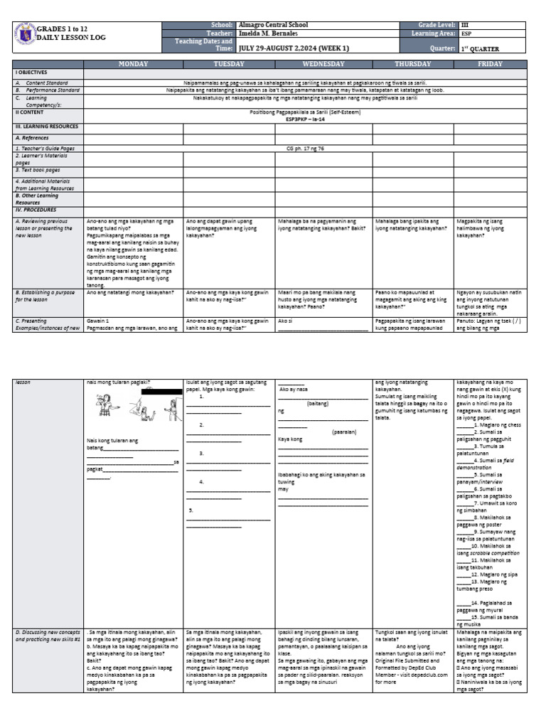DLL - Esp 3 - Q1 - W1 | PDF