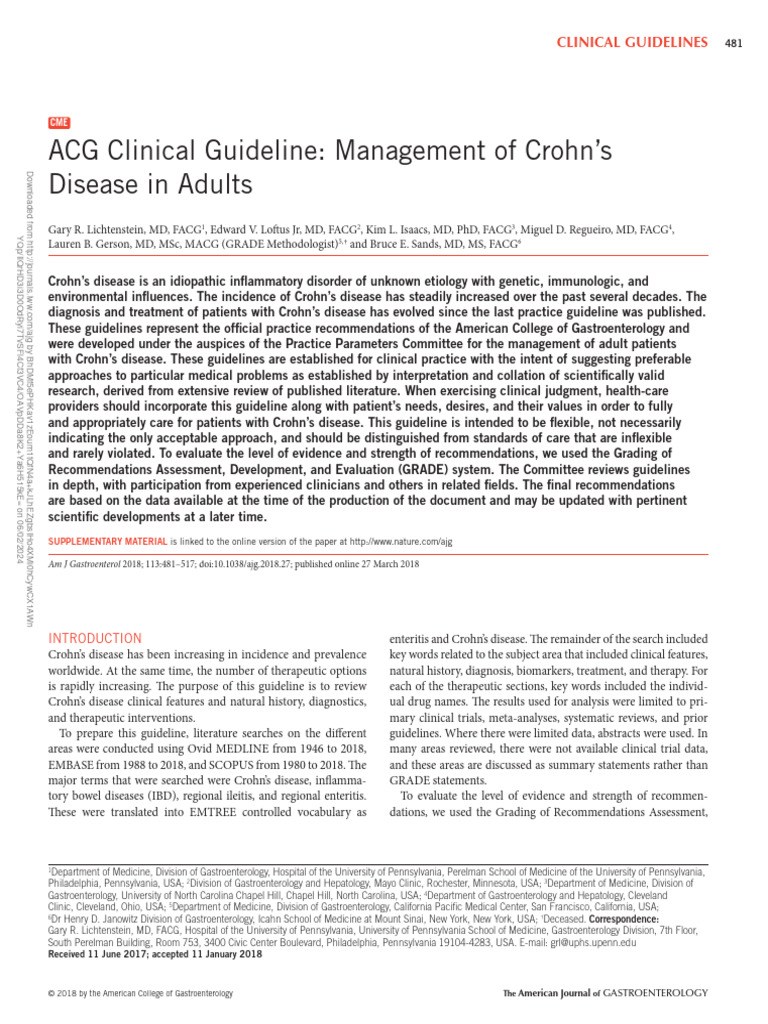 Acg Clinical Guideline Management of Crohn s.10 | PDF | Crohn's Disease ...
