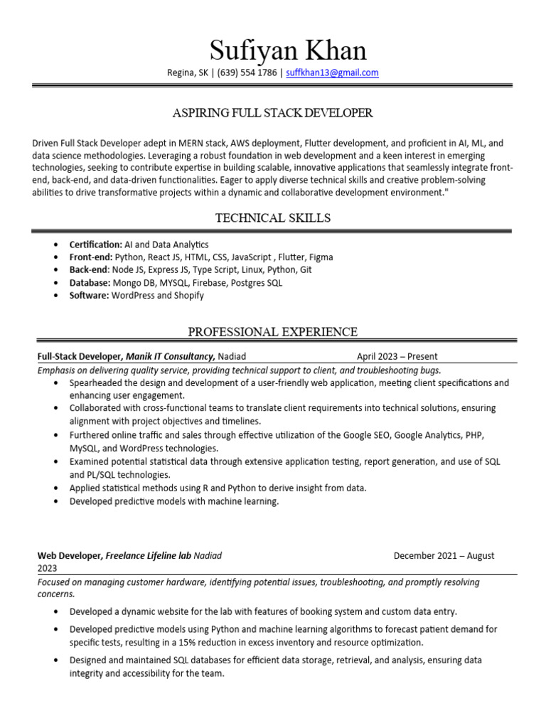 Full Stack Developer Resume PDF | PDF | Computing | Computer Science